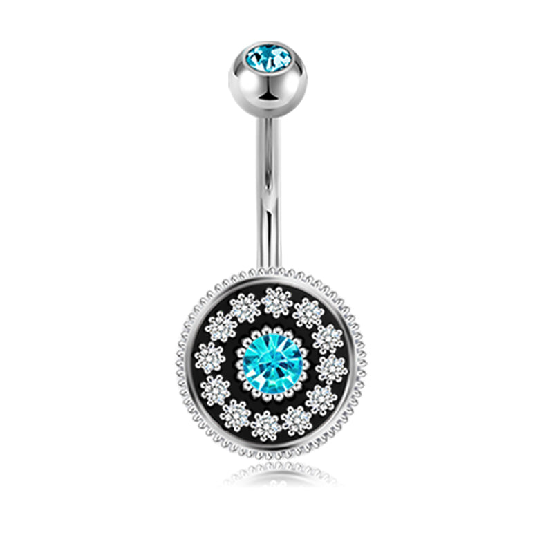 Vintage Round Belly Ring CZ Inlaid Belly Button Rings Stainless Steel ...