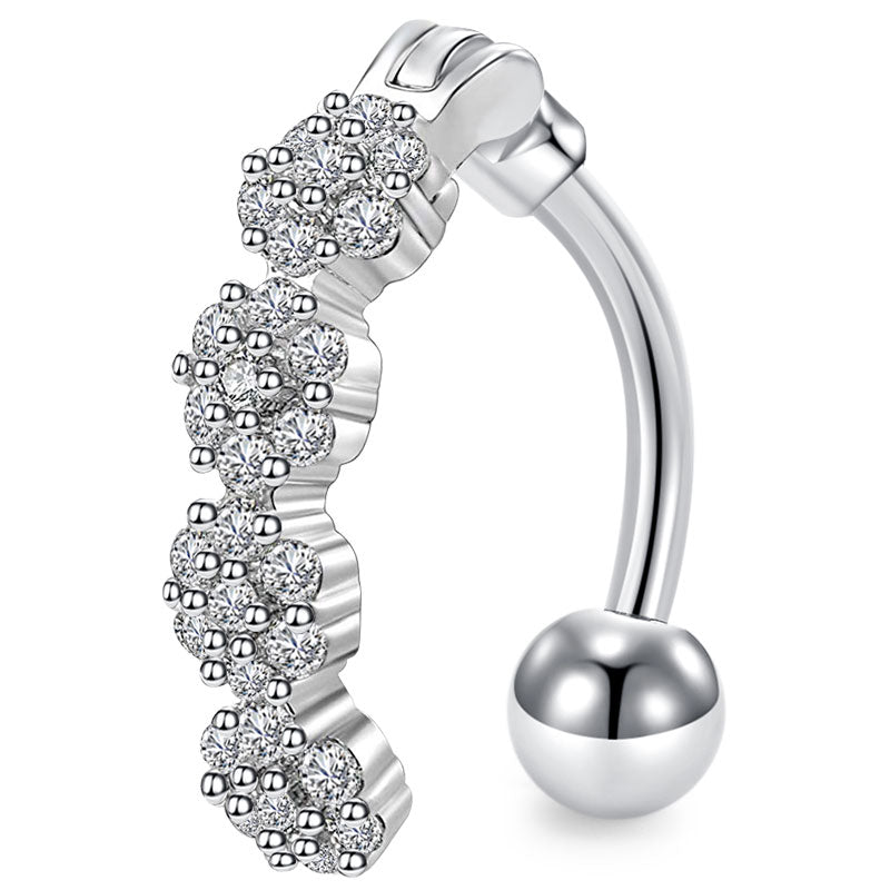 CZ Flower Reverse Belly Button Ring 14G Surgical Steel Top Down Belly ...