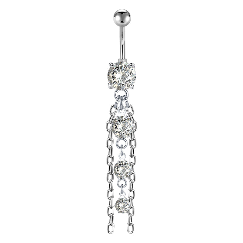 Pendant Belly Button Ring Triple CZ Chain Dangling 14G Surgical Steel ...