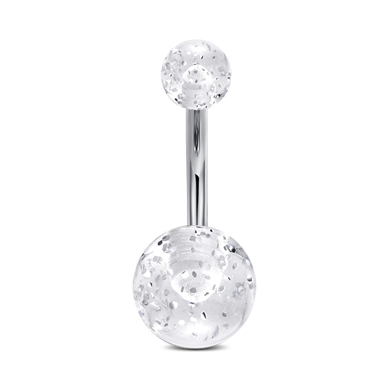 Clear Glitter Ball Belly Button Ring Retainer 14G Surgical Steel Bar ...