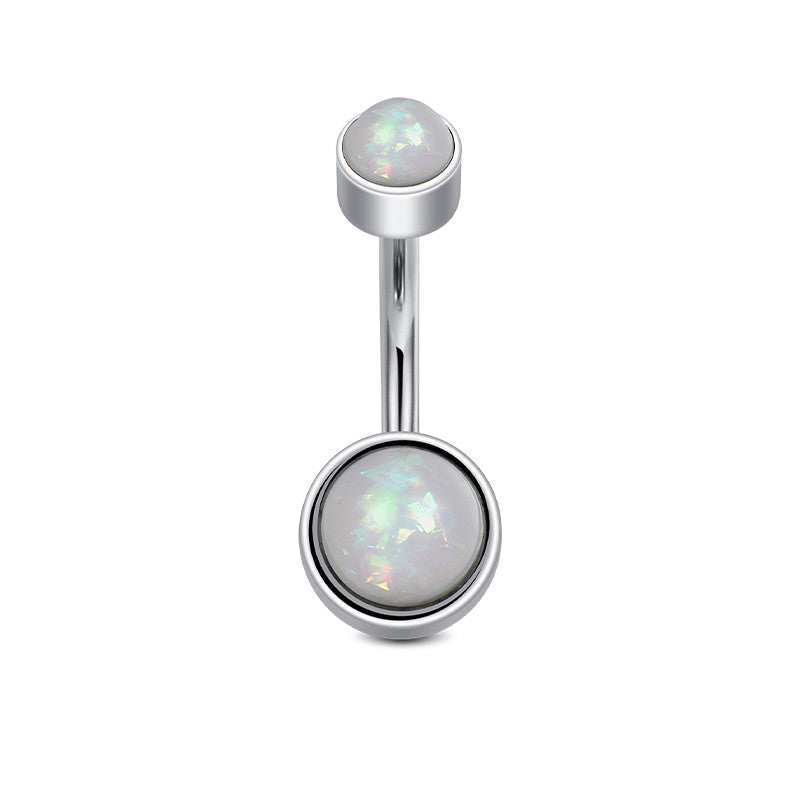 Opal Belly Navel Ring Flat Back Opal Inlaid Stainless Steel Belly ...