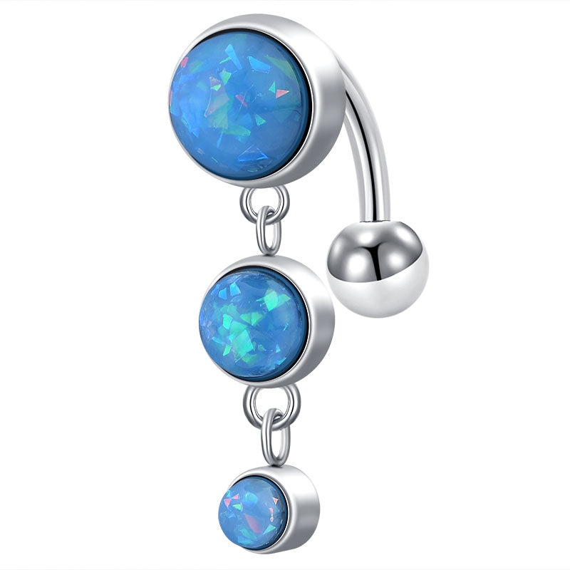 Triple Opal Dangle Reverse Belly Button Ring 14G Surgical Steel Top ...