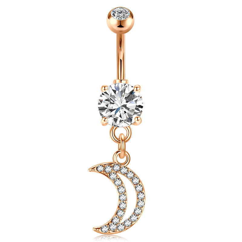 CZ Moon Dangel Belly Button Ring 14G Surgical Steel Belly Navel Ring ...